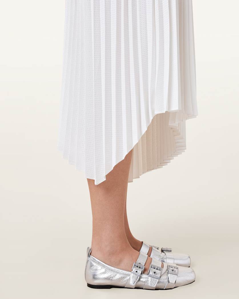 Aurora Metallic Leather Ballet Shoe Silver | ALLSAINTS